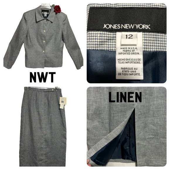Jones New York | Skirts | Jones New York 0 Linen Bluegray 2 Pc Suit ...